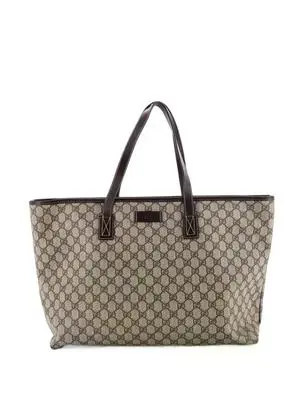 Gucci Plus Gg Coated Canvas With Leather Large Tote Bag - Brown