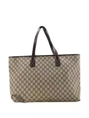 Gucci Plus Gg Coated Canvas With Leather Large Tote Bag