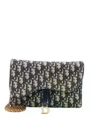 Dior Saddle Chain Oblique Canvas Clutch Bag - Blue