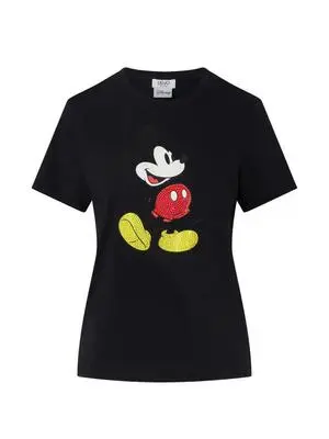 Liu Jo Disney Mickey Mouse Rhinestone-embellished T-shirt - Black