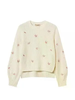 TWINSET Wool-blend Jumper With Floral Embroidery - Neutrals