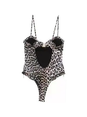 GANNI Leopard-print Ruffled Bodysuit