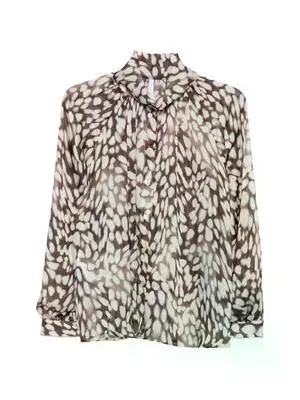 Imperial Abstract-print Gathered Blouse - Brown