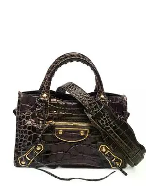 Balenciaga Mini City Crocodile-embossed Tote Bag - Brown