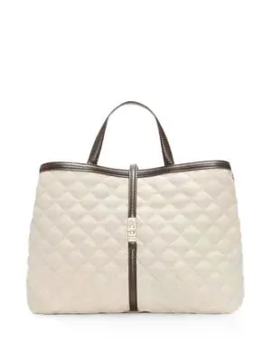 Mz Wallace Medium Astor Quilted Linen Tote Bag - Neutrals