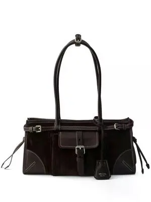 Prada Bonnie Medium Corduroy And Leather Handbag - Brown