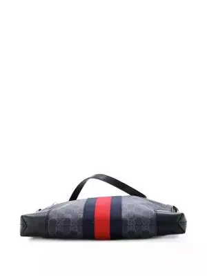 Gucci Web Zip Flat Messenger Gg Coated Canvas Medium Crossbody Bag - Black