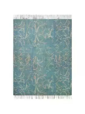 PIERRE-LOUIS MASCIA Sidney Floral-detail Fringed Scarf - Blue