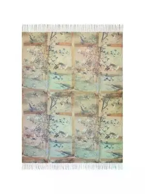 PIERRE-LOUIS MASCIA Sidney Floral-detail Fringed Scarf - Blue