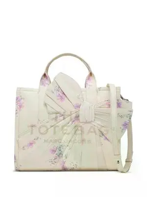 Marc Jacobs Medium Tote Bag In Antique Floral Canvas With Oversized Bow - Neutrals