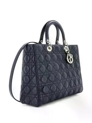 Dior Lady Bag Cannage Quilt Lambskin Large Tote Bag - Blue