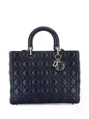 Dior Lady Bag Cannage Quilt Lambskin Large Tote Bag - Blue