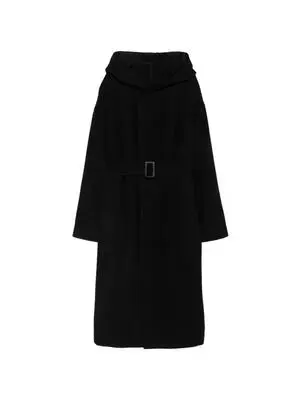 Rick Owens Belted Hooded Coat - Black