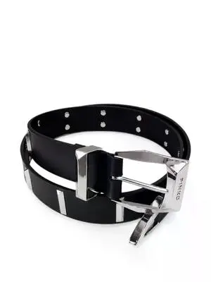 Pinko Leather Belt With Rectangular Studs, 3 Cm - Black