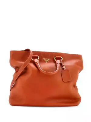 Prada Convertible Shopper Vitello Daino Large Tote Bag - Orange