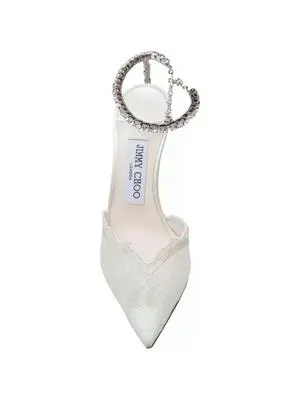 JIMMY CHOO Saeda 100 Lace Pumps With Crystal Chain Anklet