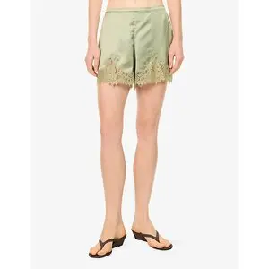 REFORMATION Fern Lace-trim Satin Shorts - Artichoke