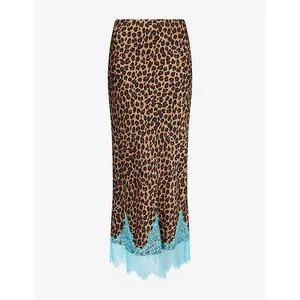 NEVER FULLY DRESSED Maeva Leopard-print Satin Midi Skirt - Brown