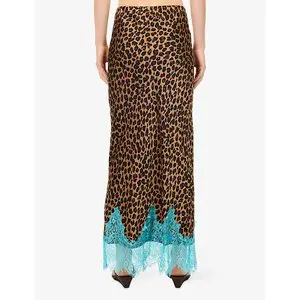 NEVER FULLY DRESSED Maeva Leopard-print Satin Midi Skirt