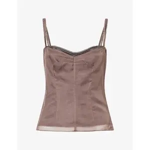 REFORMATION Fifer Overlay Woven Top - Smoke