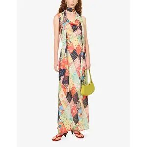NEVER FULLY DRESSED Sophie Cowl-neck Woven Maxi Dress