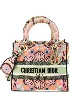 Dior Lady D-lite Bag Embroidered Canvas Medium Satchel - Multicolour