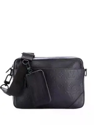 LOUIS VUITTON Duo Messenger Bag Monogram Shadow Leather Crossbody Bag - Black