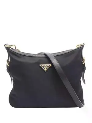 Prada 2013-2026 Saffiano Trimmed Tessuto Zip Top Crossbody Bag - Black