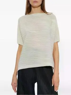 Issey Miyake Pleated Boat-neck Blouse - Neutrals