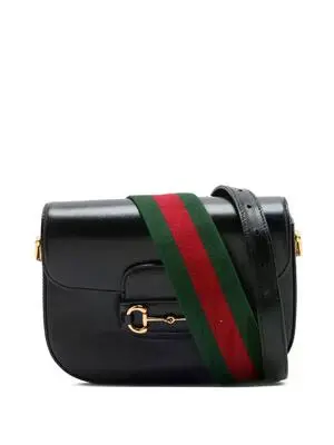 Gucci 2016-2026 Small Calfskin Web Horsebit 1955 Crossbody Bag - Black