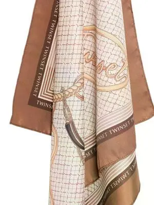 TWINSET Logo-print Silk Scarf - Neutrals