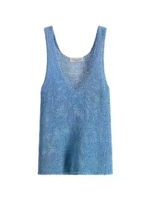 ROBERTO COLLINA Ribbed-knit V-neck Tank Top - Blue