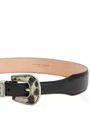 SILVER OSTRICH Western-style Leather Belt - Black