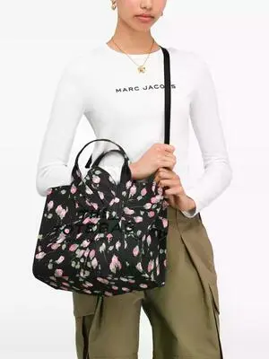 Marc Jacobs Medium Tote Bag In Vintage Floral Canvas With Oversized Bow - Black