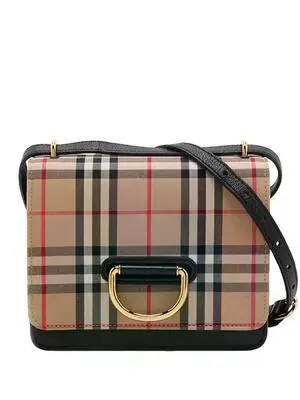 Burberry 2000-2017 Small Goatskin Trimmed House Check Canvas D Ring Crossbody Bag - Neutrals