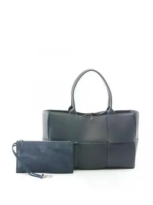 Bottega Veneta 2015-2026 Medium Grained Calfskin Maxi Intrecciato Arco Tote Bag - Blue