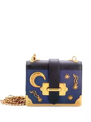 Prada Cahier Embellished Leather Micro Crossbody Bag - Blue