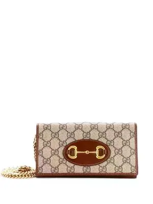 Gucci Horsebit 1955 Chain Wallet Gg Coated Canvas Crossbody Bag - Brown