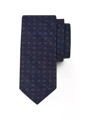 FERRAGAMO Micro Pattern Silk Tie - Blue