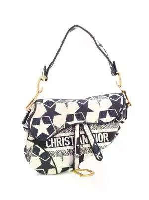DIOR Christian Dior Saddle Bag Logo Embroidered Canvas Medium Shoulder Bag