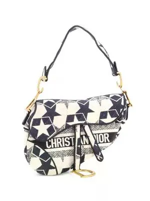 DIOR Christian Dior Saddle Bag Logo Embroidered Canvas Medium Shoulder Bag
