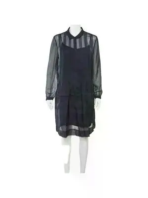 Burberry Pintucked Silk Midi Dress - Blue