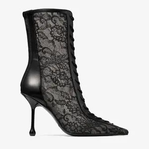 JIMMY CHOO Scarlett Ankle Boot 95 Lace And Nappa Leather Ankle Boot - Black