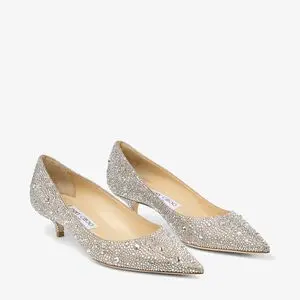 JIMMY CHOO Amelia Light Soft Gold Shimmer Suede Pumps With Crystal Hotfix