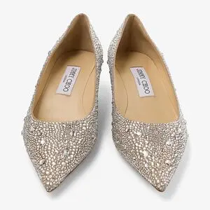 JIMMY CHOO Amelia Light Soft Gold Shimmer Suede Pumps With Crystal Hotfix