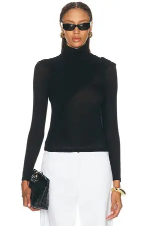 Enza Costa Sheer Cashmere Jersey Bandana Turtleneck Top - Black
