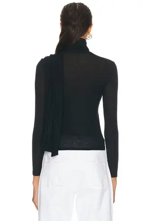 Enza Costa Sheer Cashmere Jersey Bandana Turtleneck Top - Black