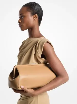 Michael Kors Angelica Large Leather Frame Clutch - Natural