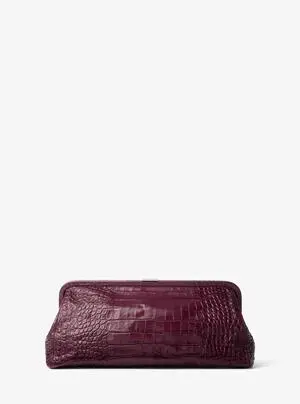 Michael Kors Angelica Large Crocodile Embossed Leather Frame Clutch
