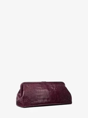 Michael Kors Angelica Large Crocodile Embossed Leather Frame Clutch